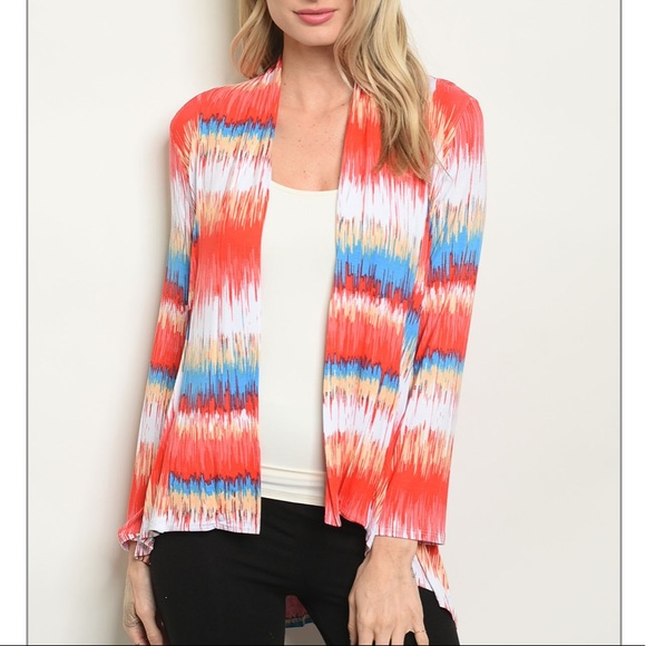 Trendy boutique | Sweaters | Coral Red Multi Colored Open Front ...